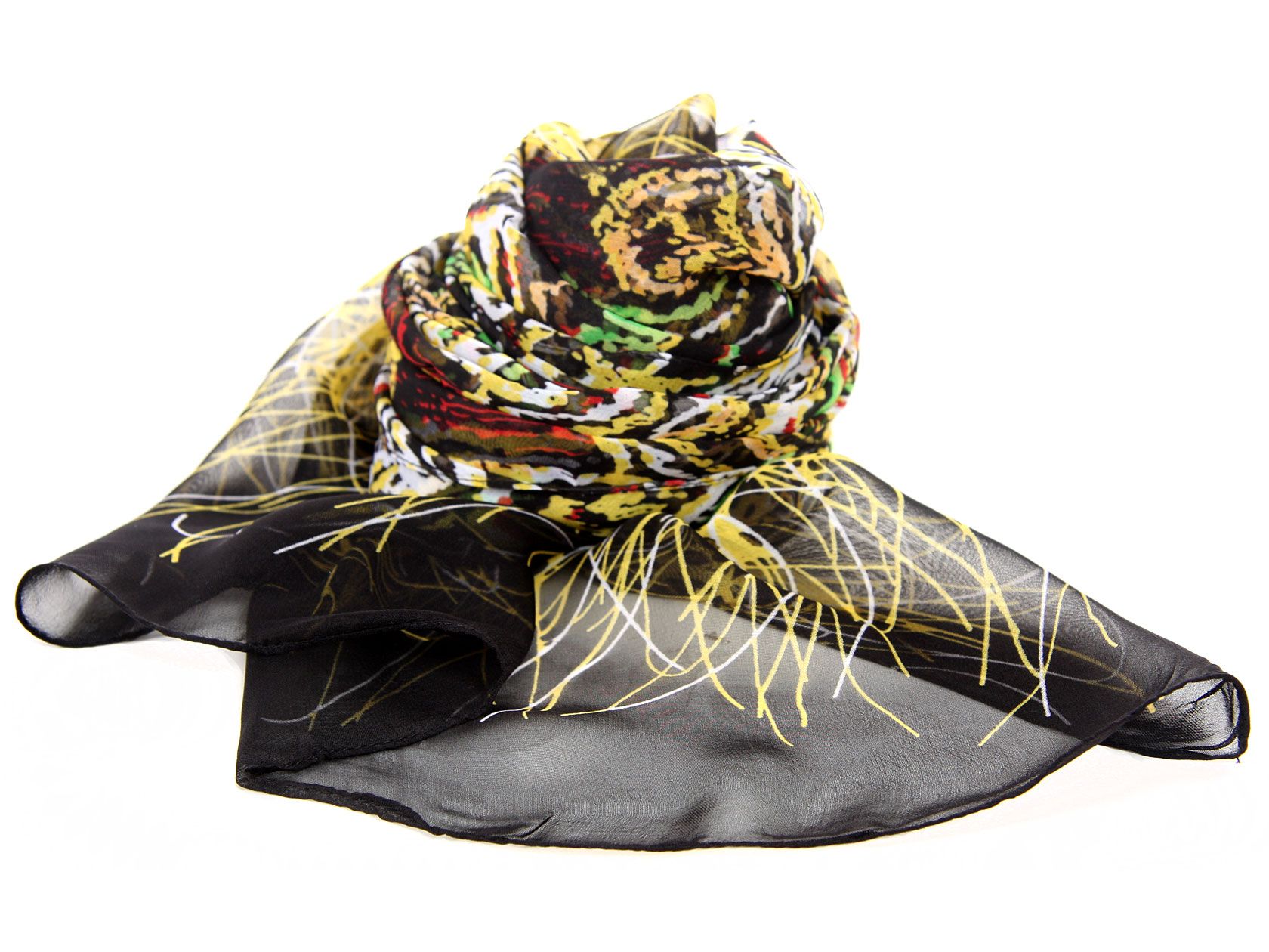 Wholesale Handbags #77-1001051-02 Artistic black sheer scarf with multi ...