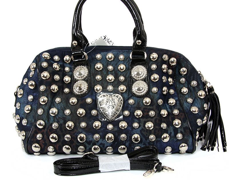 Wholesale Handbags #dl-3407l-bk Studded (Both sides) denim Handbag. Top ...