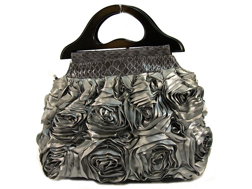 Wholesale Handbags #rose-2-gy Ribbon Rose Flower Handbag
